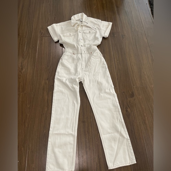 Zara | Pants & Jumpsuits | Zara Cream Denim Jumpsuit | Poshmark